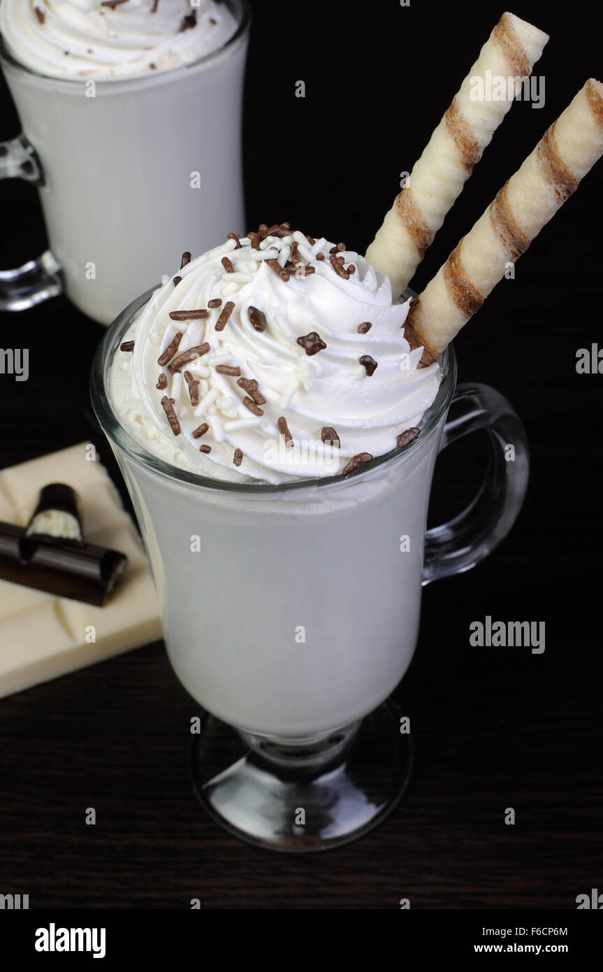 Milkshake with whipped cream white and dark chocolate Stock Photo - Alamy