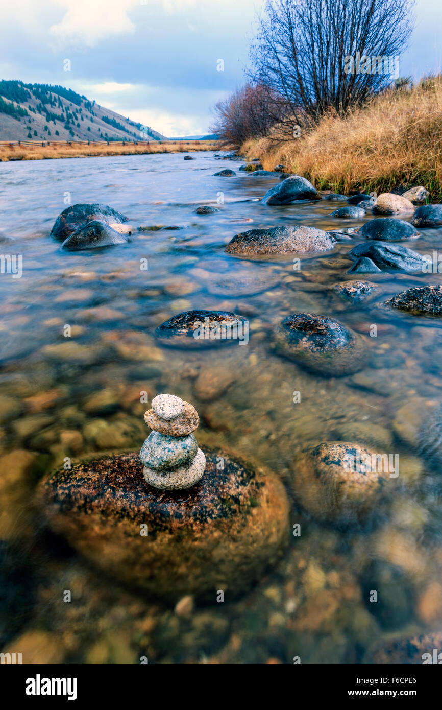 Stacked rocks in the river Stock Photo - Alamy