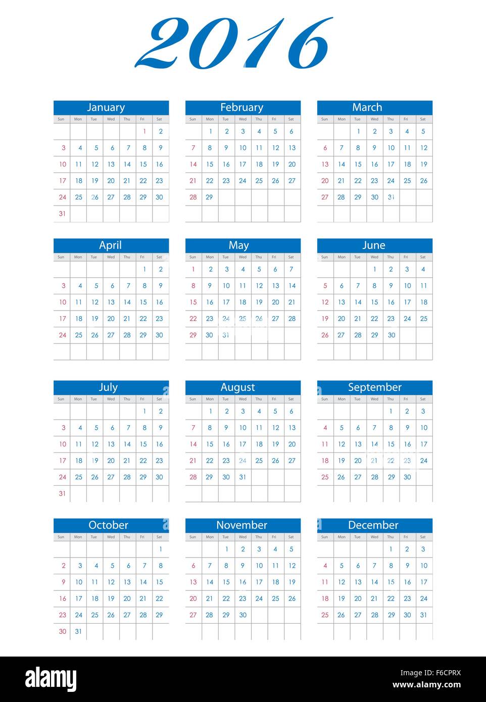 New Year Calendar 2016 Vector Illustration Stock Vector Image & Art - Alamy