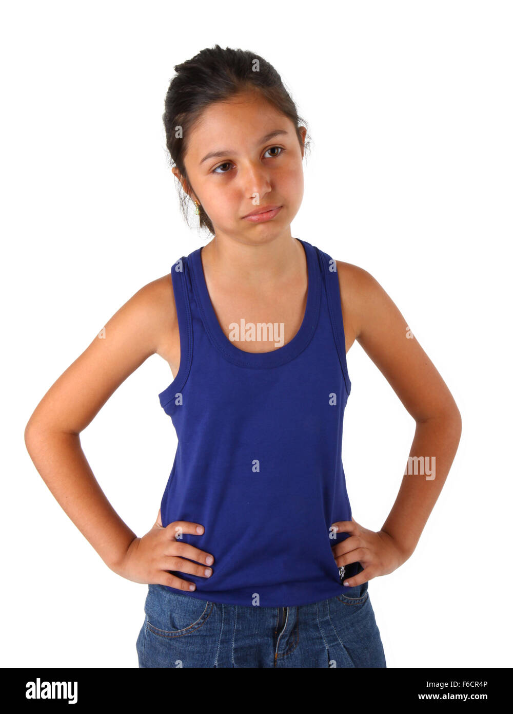 Little girl puffing isolated on white background Stock Photo - Alamy