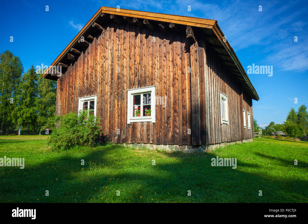 Traditional finland wooden house at morning light Stock Photo - Alamy