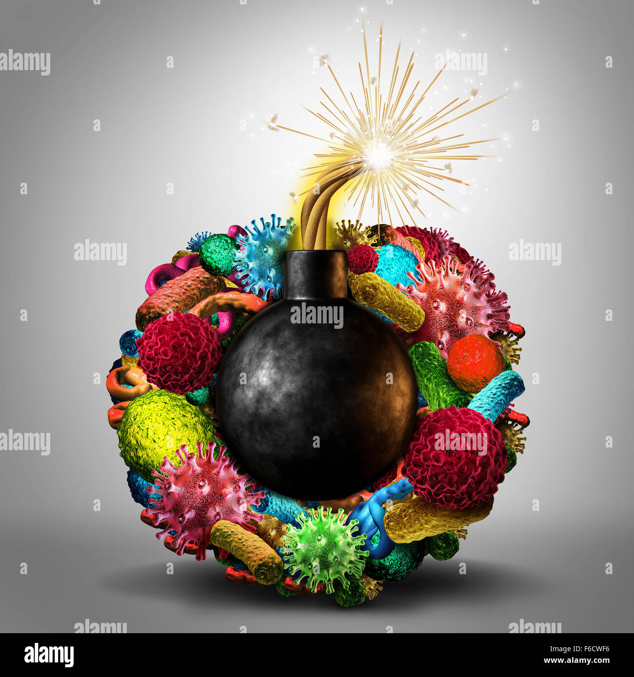 Disease time bomb medical health risk concept as a group of viruses ...