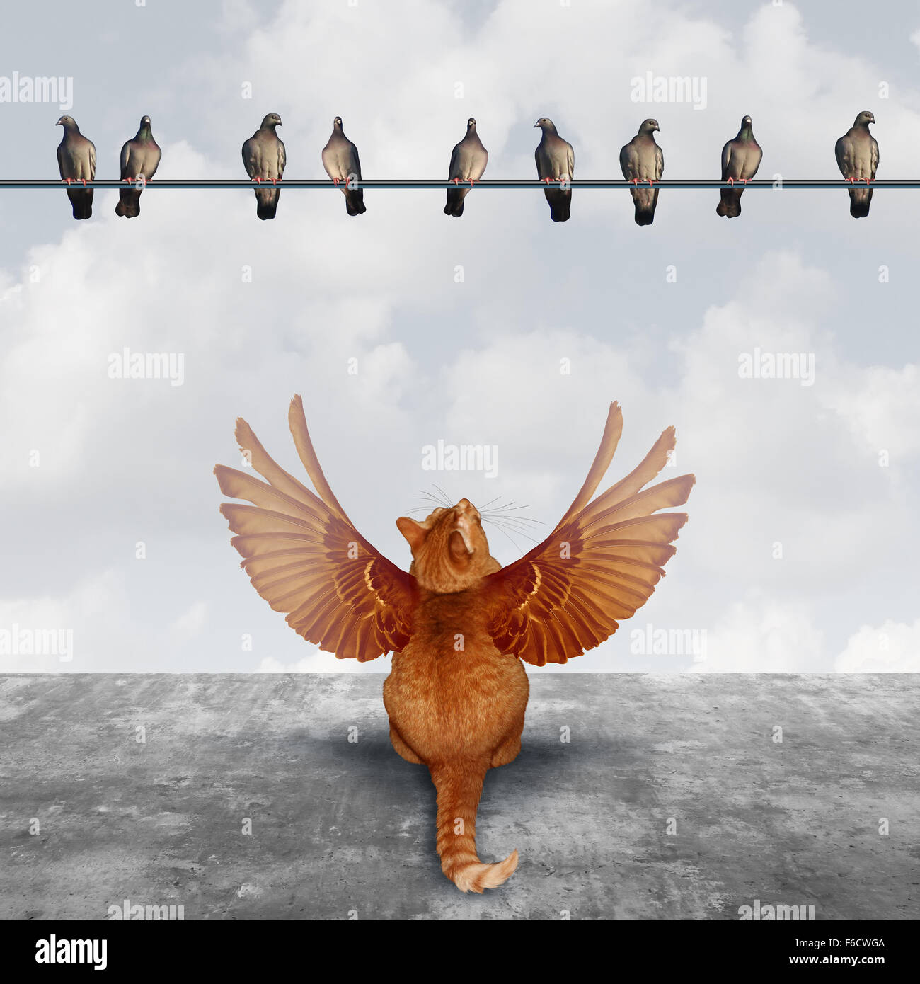 Motivation and imagination concept as an ambitious cat with imaginary ...