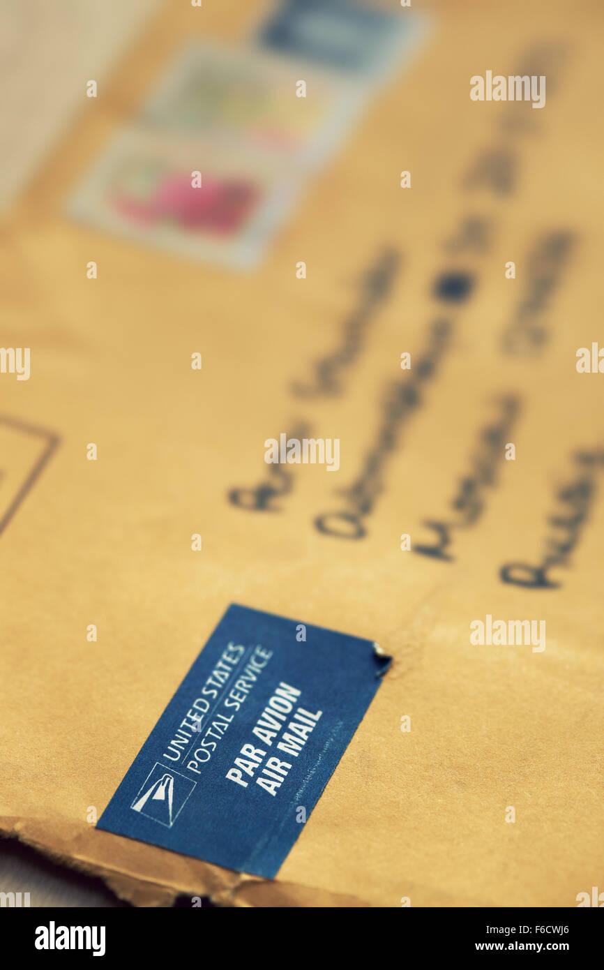USPS mail close-up view. Focus on sticker Stock Photo - Alamy