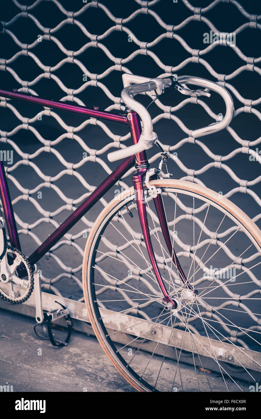 Road bicycle, fixed gear bike on city concrete street. Urban industrial ...