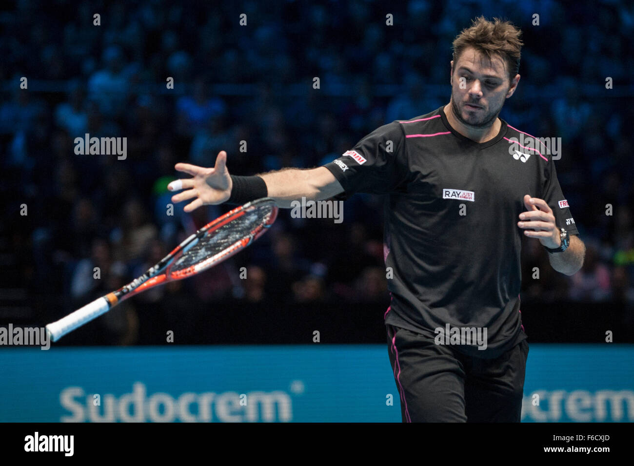 London, UK. 16th November, 2015. ATP Tennis Tour Finals. Day 2. Stan ...
