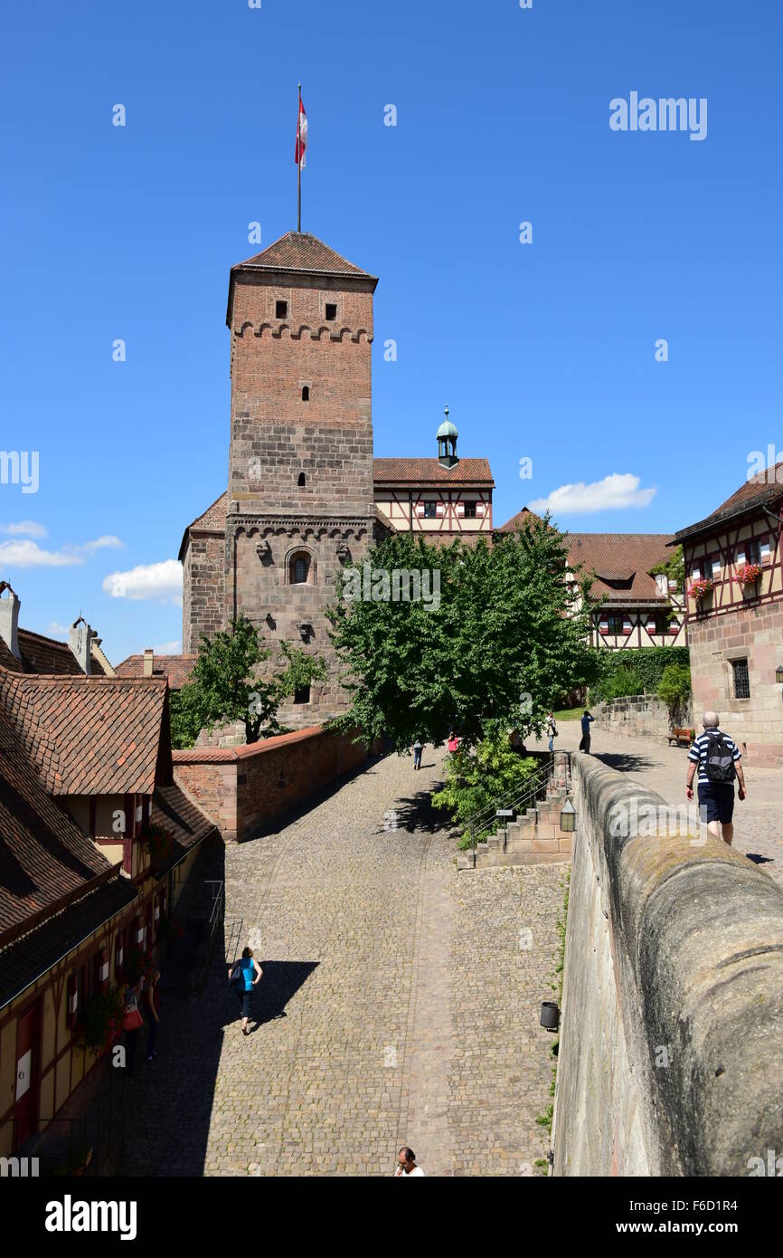 A historic tower on the Imperial Castle (Kaiserburg) in Nuremberg ...