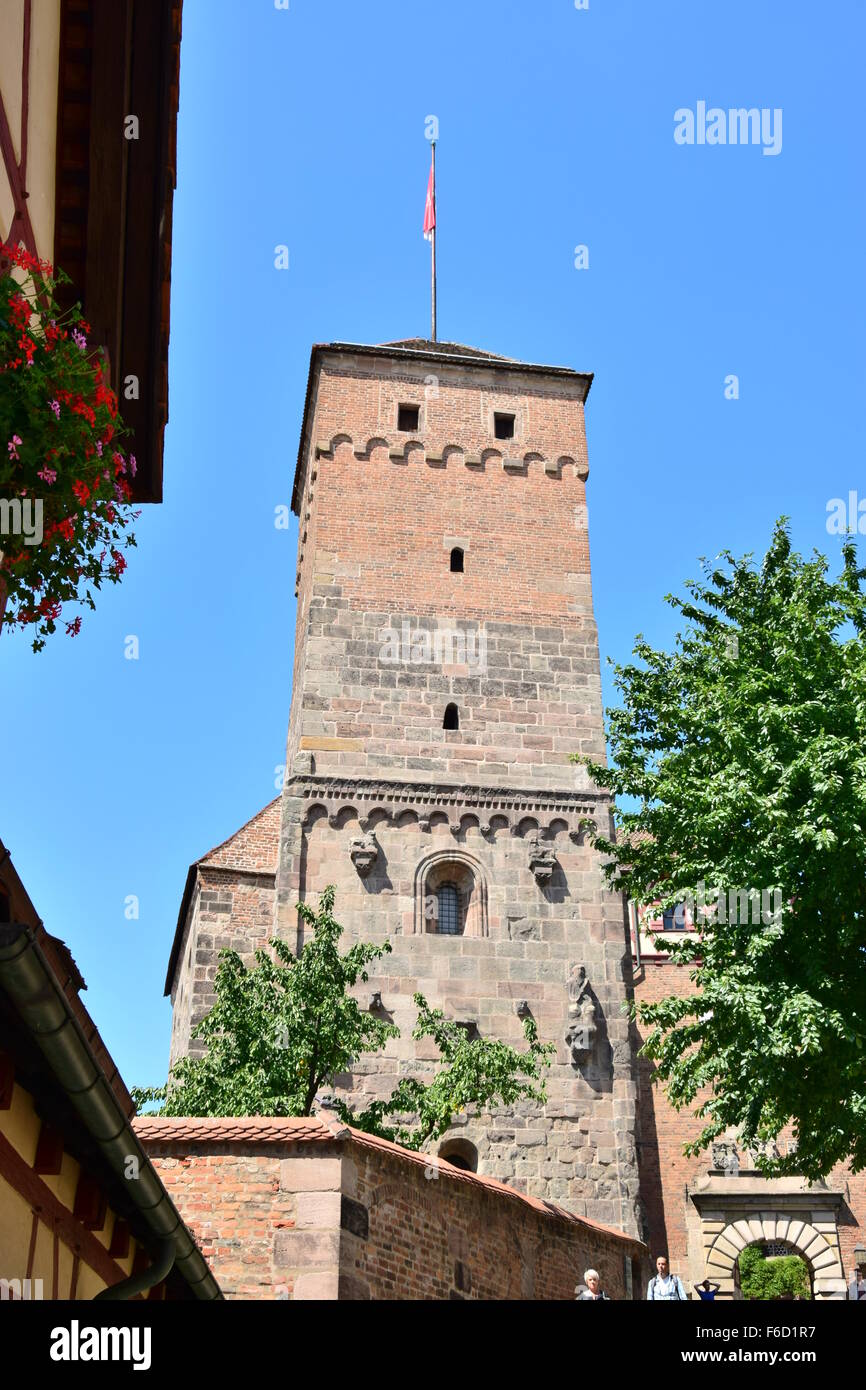 A historic tower on the Imperial Castle (Kaiserburg) in Nuremberg ...