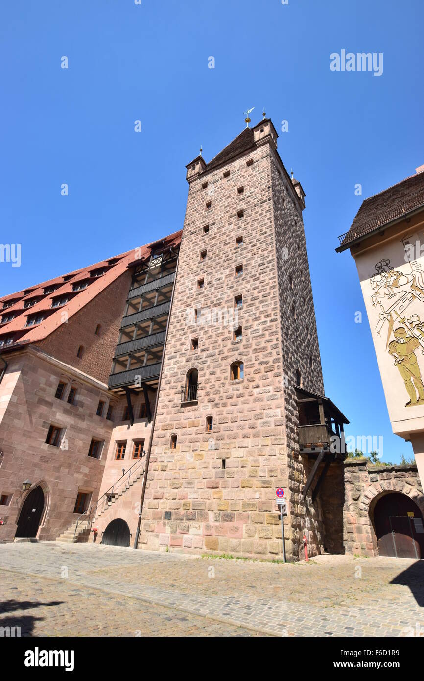 A historic tower on the Imperial Castle (Kaiserburg) in Nuremberg ...