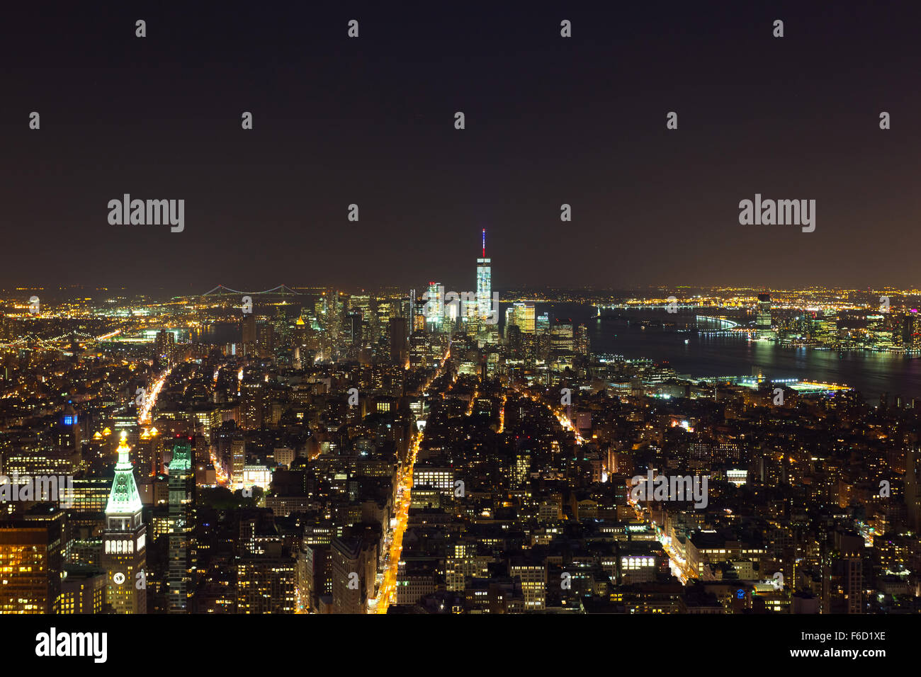 Aerial night view of Manhattan skyline, New York Stock Photo - Alamy