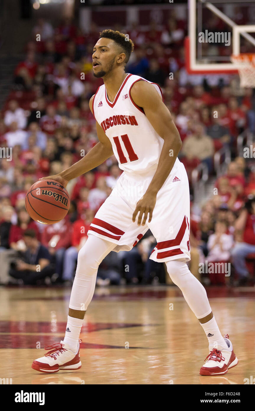 Madison, WI, USA. 15th Nov, 2015. Wisconsin Badgers guard Jordan Hill ...