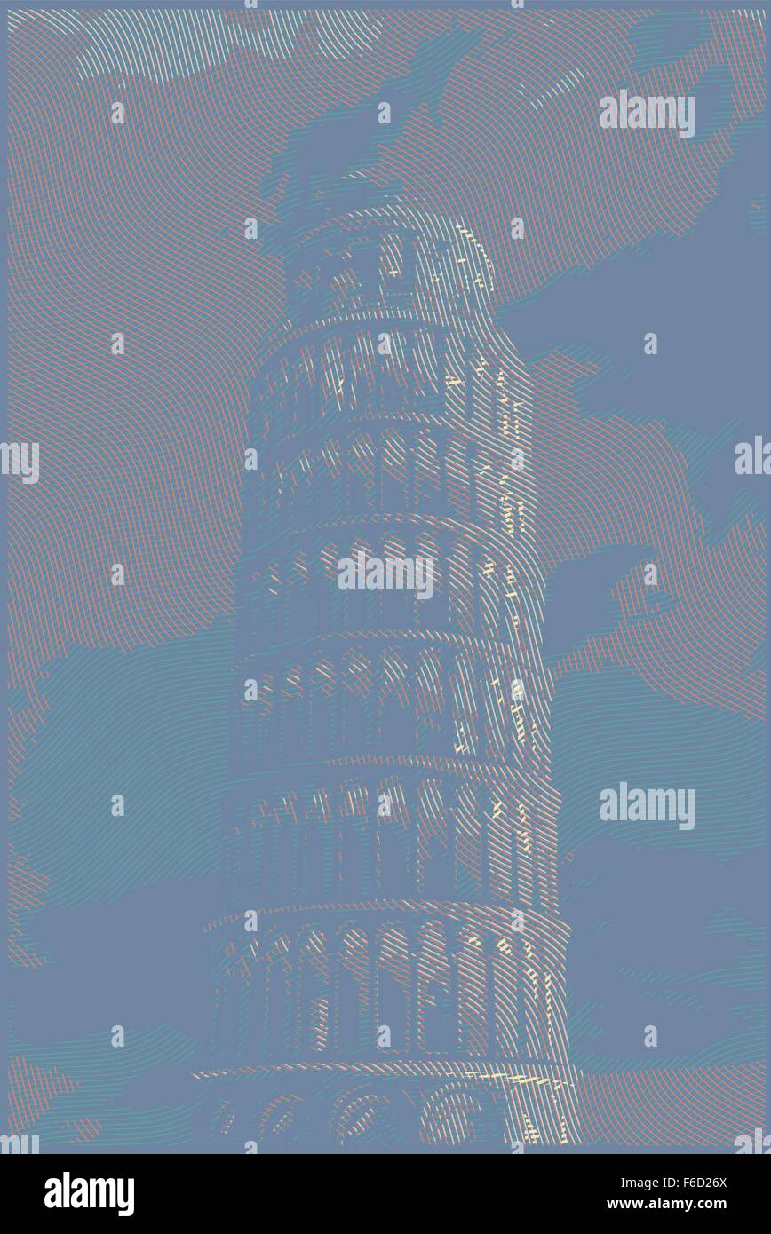 Famous pisan tower rendered with engraving effects Stock Vector Image ...