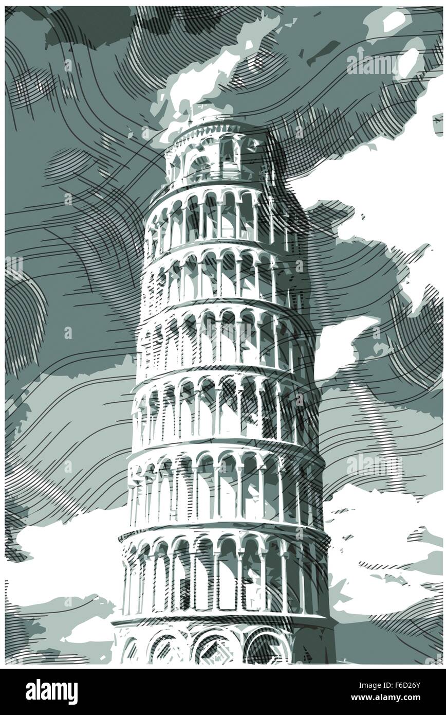 Famous pisan tower rendered with engraving effects Stock Vector Image ...