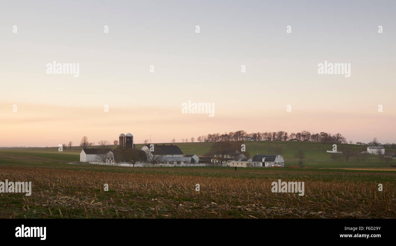 Farm at dusk, Lancaster County, Pennsylvania, USA Stock Photo - Alamy