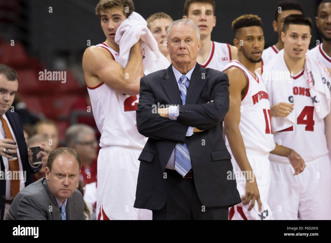 Madison, WI, USA. 15th Nov, 2015. Wisconsin coach Bo Ryan looks on ...