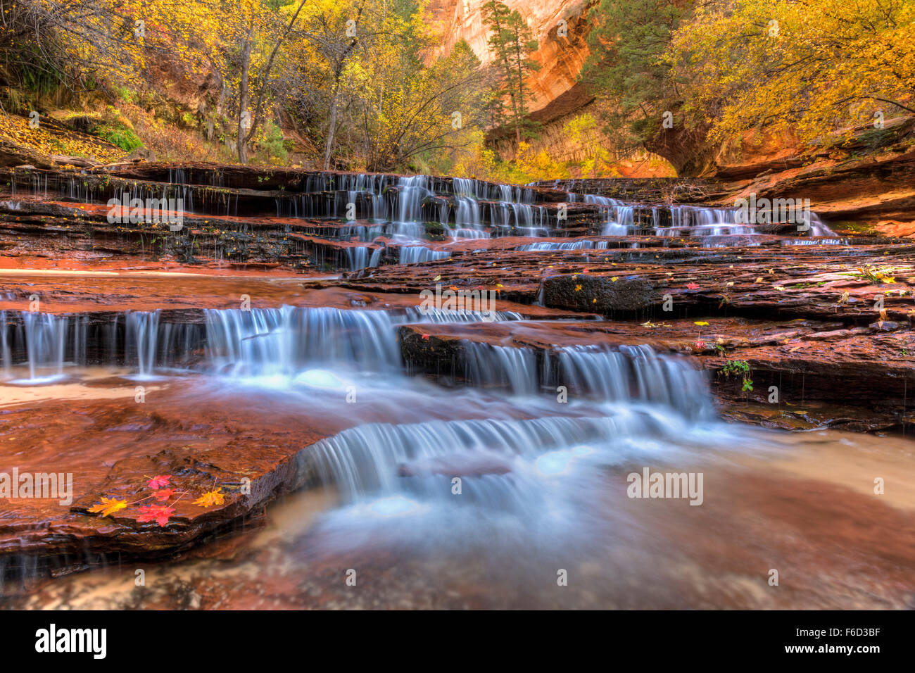 Red Waterfalls, also called Subway Falls, just downstream from the ...