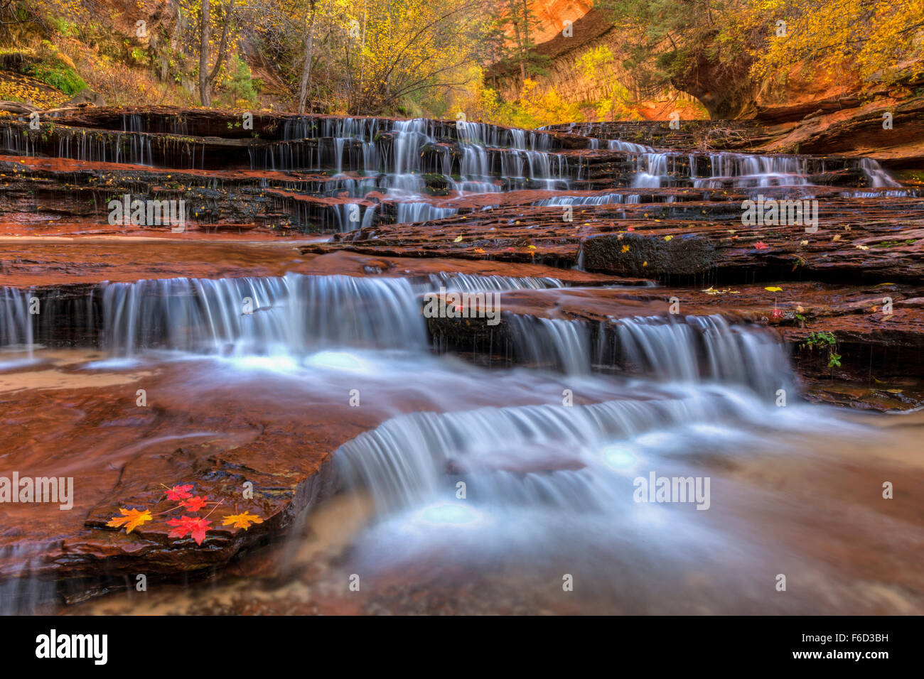 Red Waterfalls, also called Subway Falls, just downstream from the ...