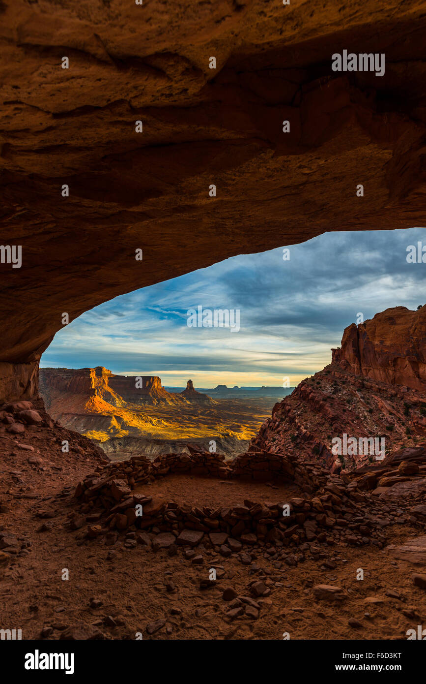 Beautiful golden sunset light falling down the canyon, view from false ...
