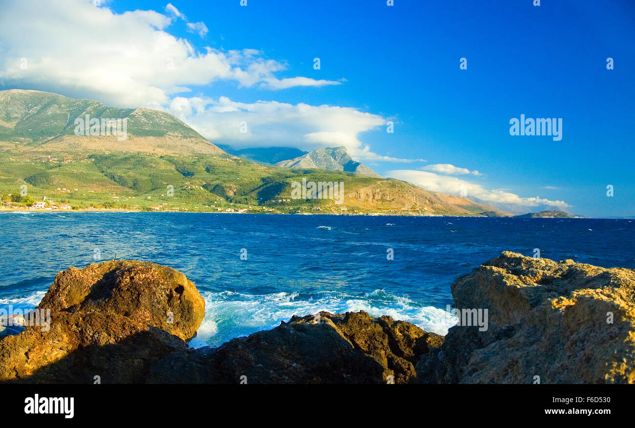 Looking South towards Trachila from Ag. Nicholias, Mani, Greece Stock ...