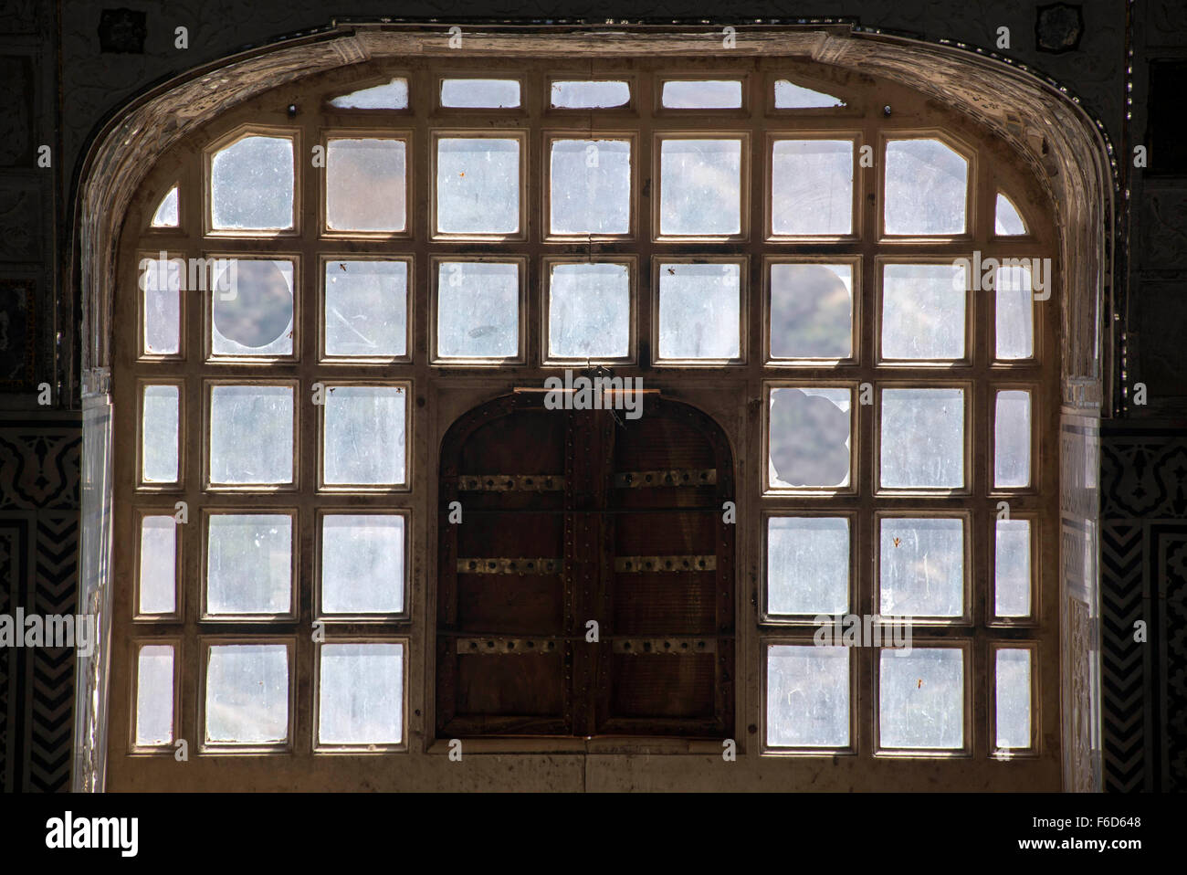 Glass window, jai mandir, sheesh mahal, jaipur, rajasthan, india, asia ...