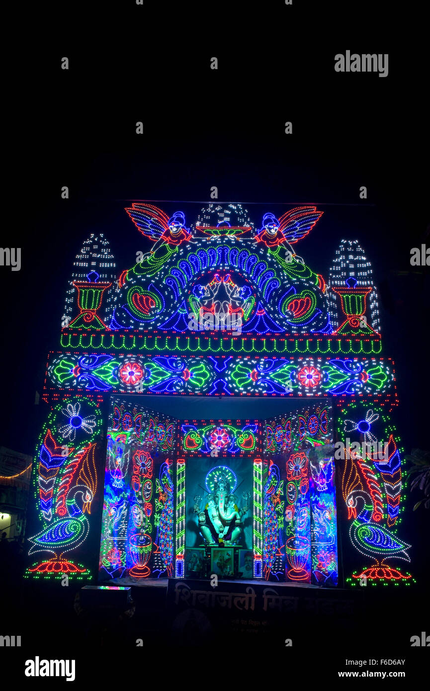 Decorative illuminated pandal in ganesh festival, pune, maharashtra ...