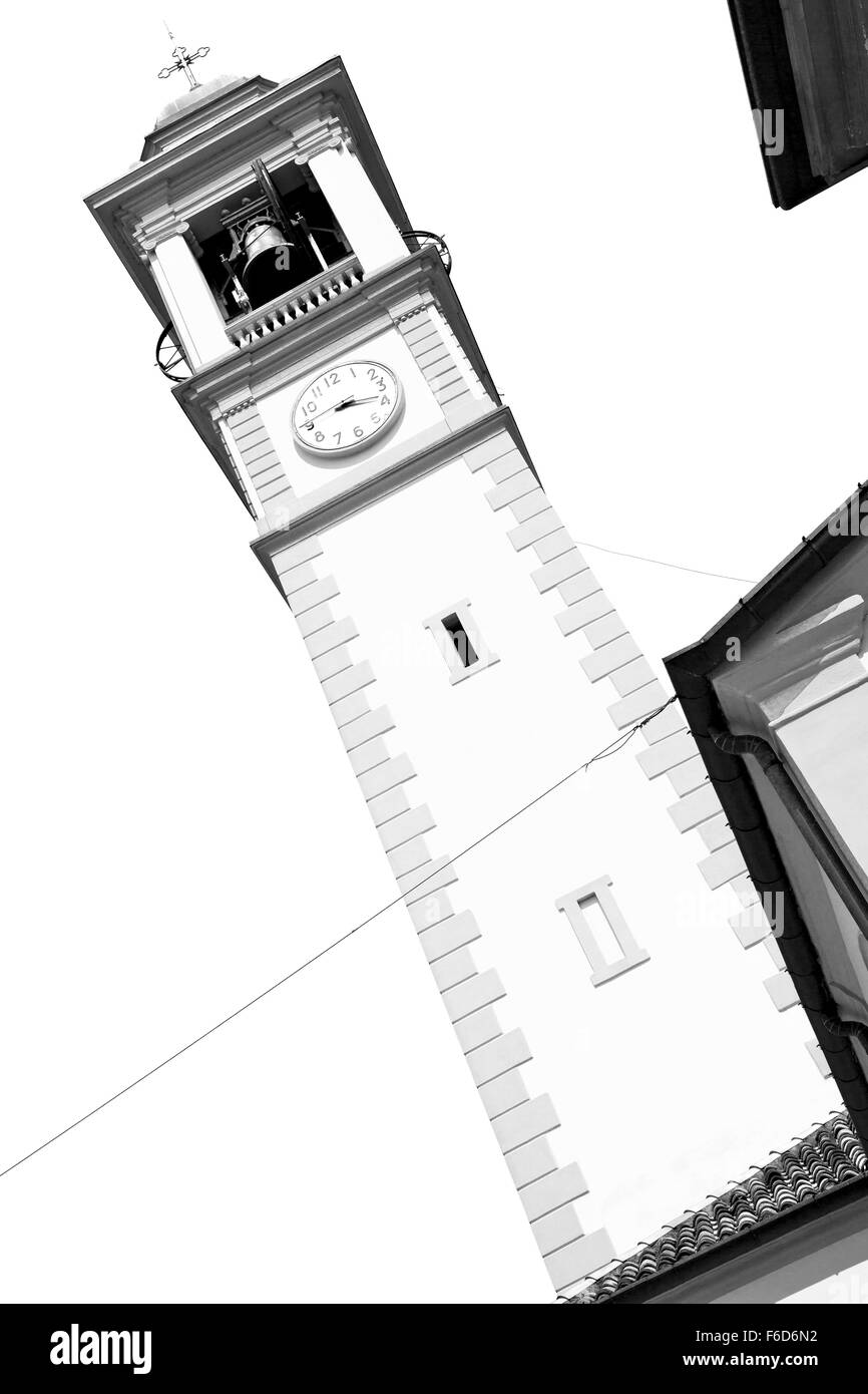 ancien clock tower in italy europe old stone and bell Stock Photo - Alamy