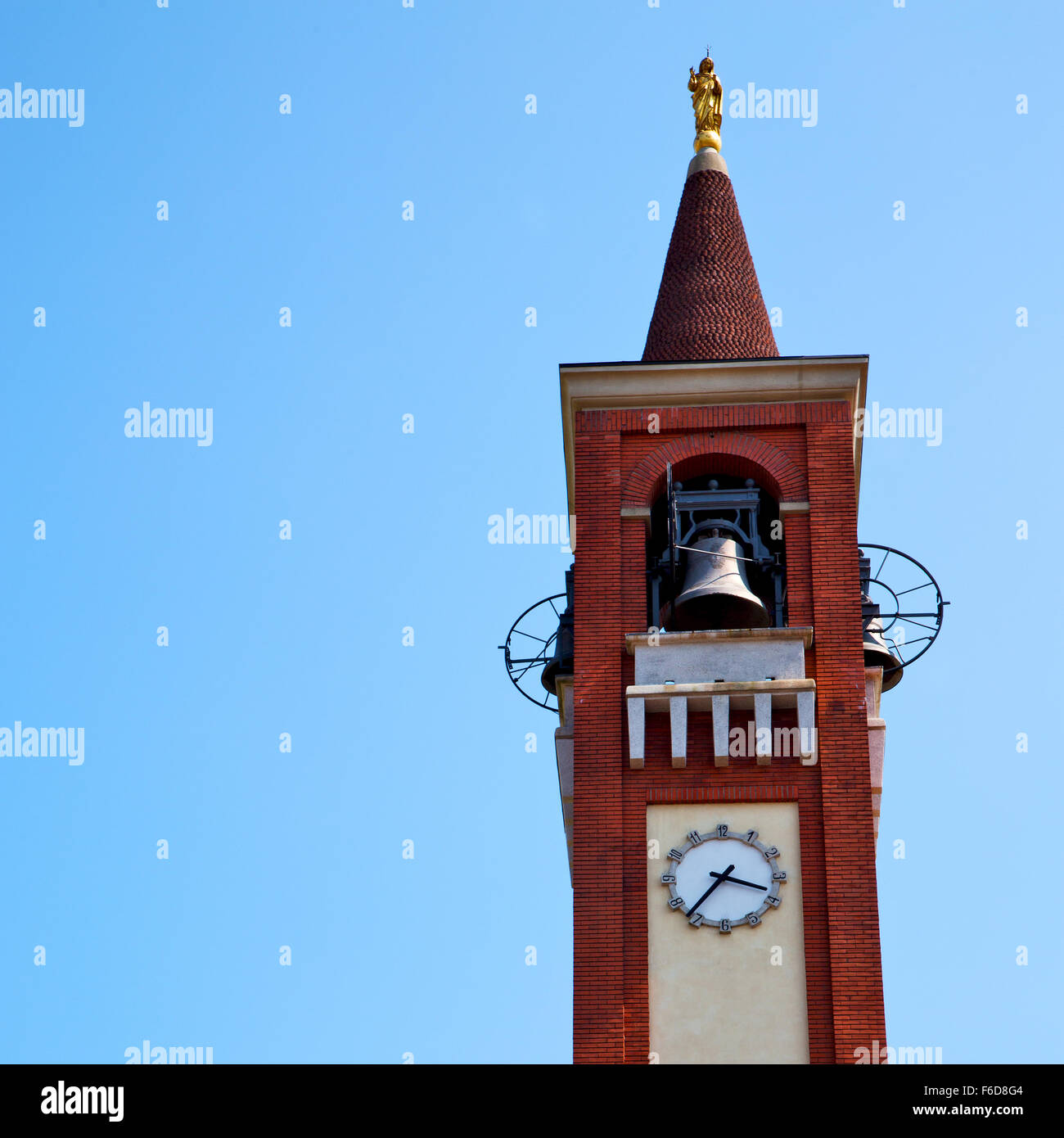 ancien clock tower in italy europe old stone and bell Stock Photo - Alamy