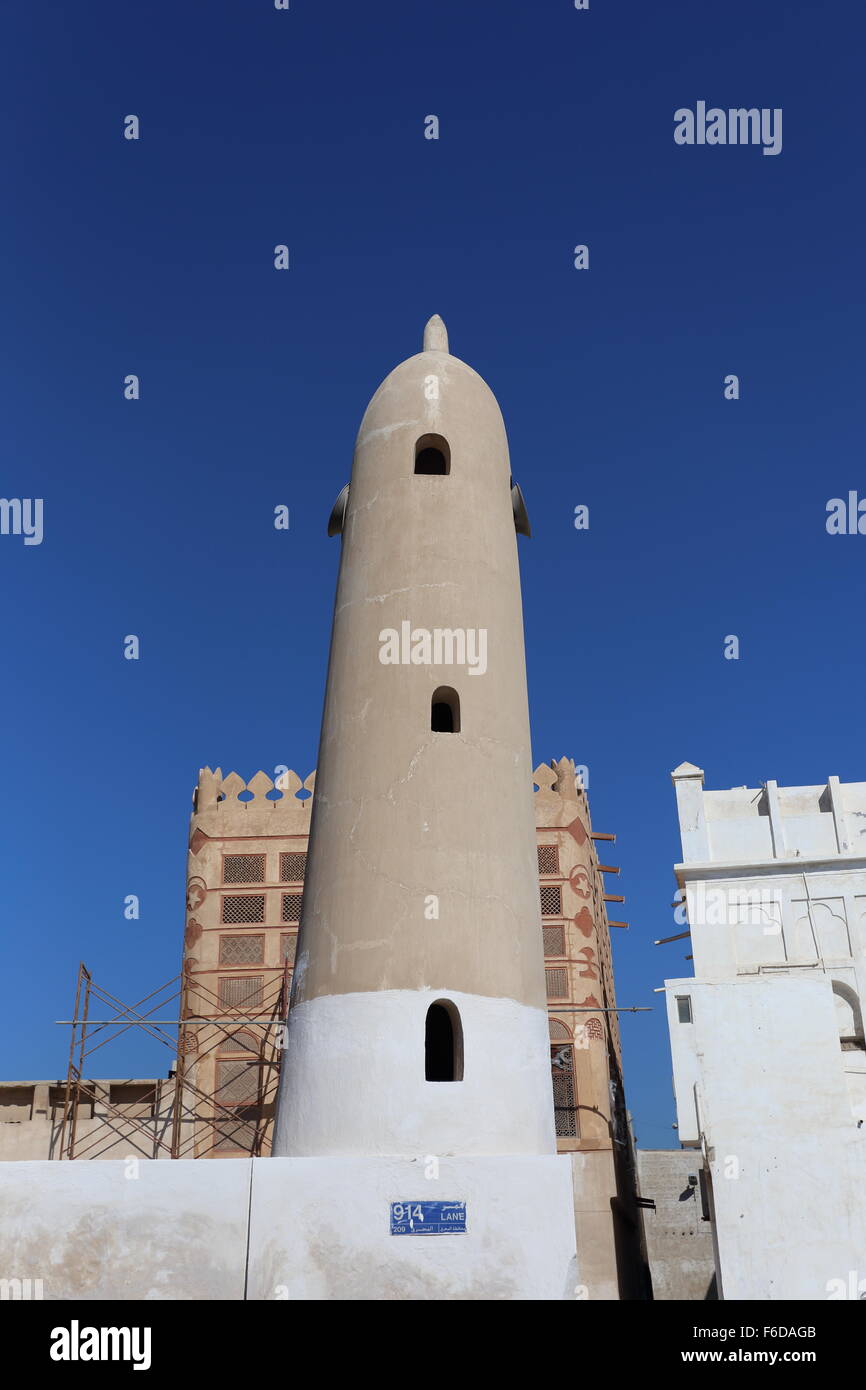 Minaret of the Siyadi Mosque with the Siyadi House (Beit Siyadi) behind ...
