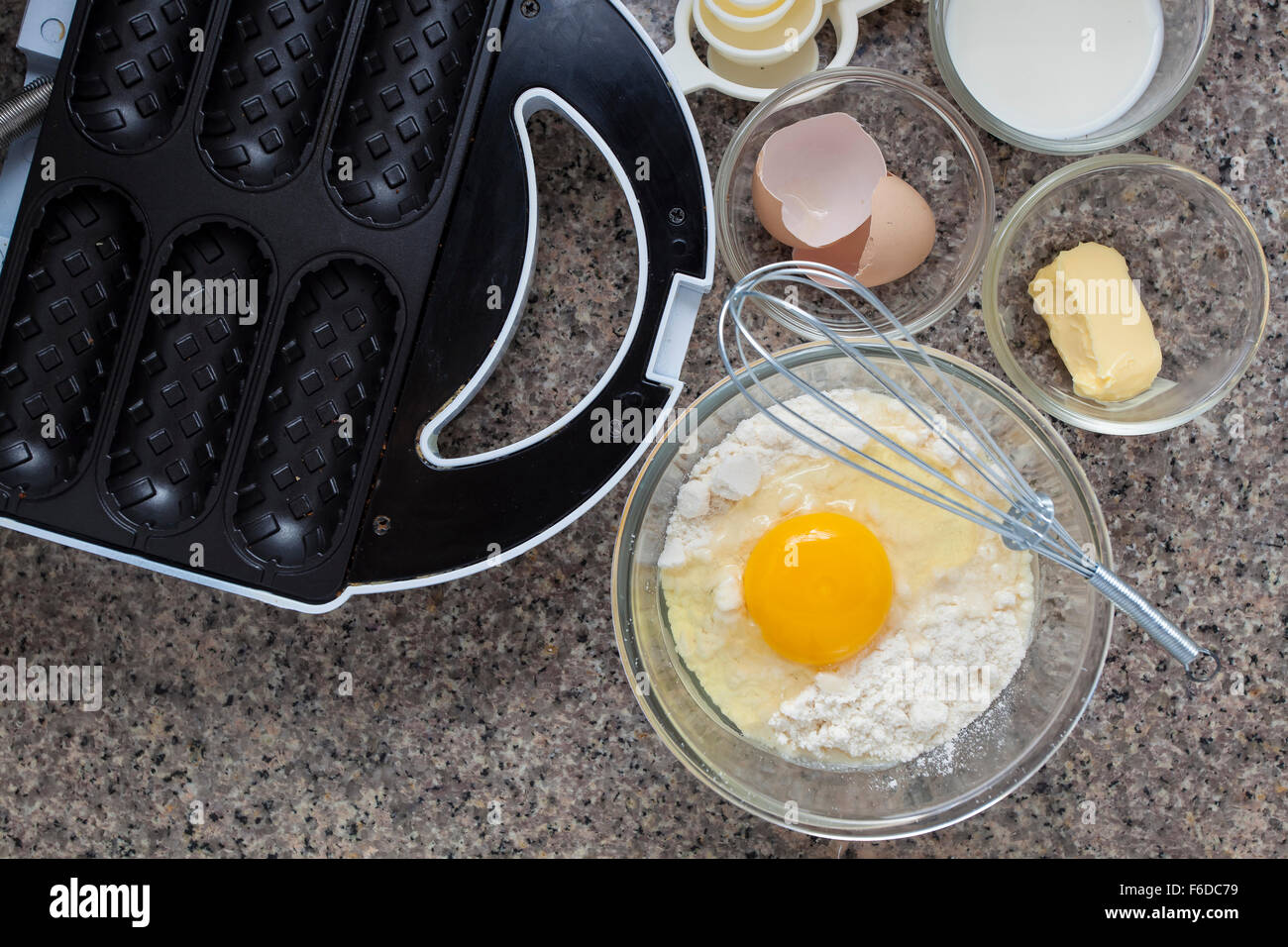 preparation waffles. All ingredients needed for waffles Stock Photo - Alamy