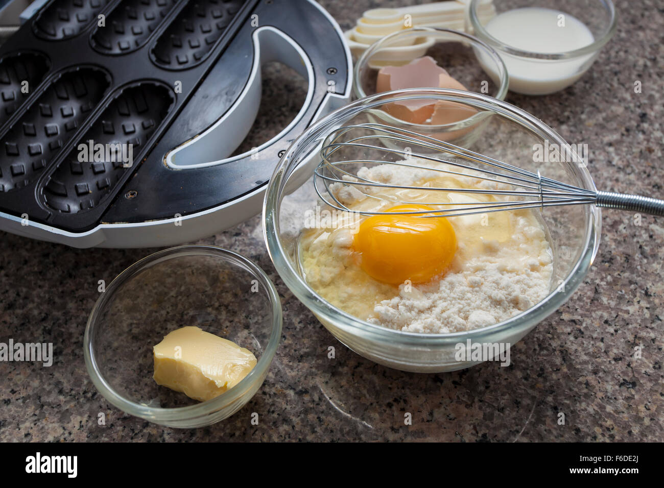 preparation waffles. All ingredients needed for waffles Stock Photo - Alamy