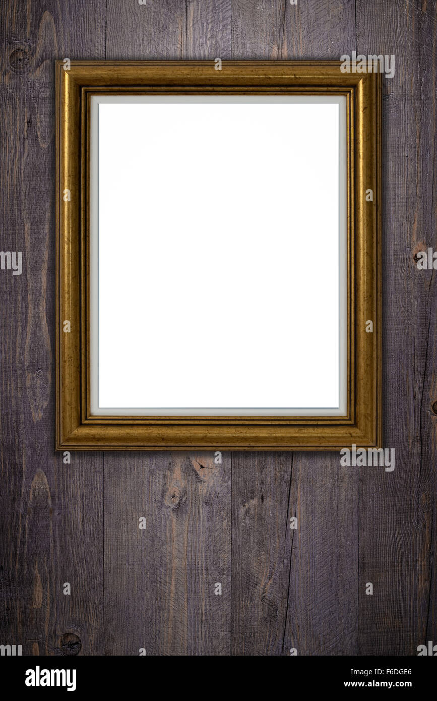 Old picture frame on vintage wood wall Stock Photo - Alamy