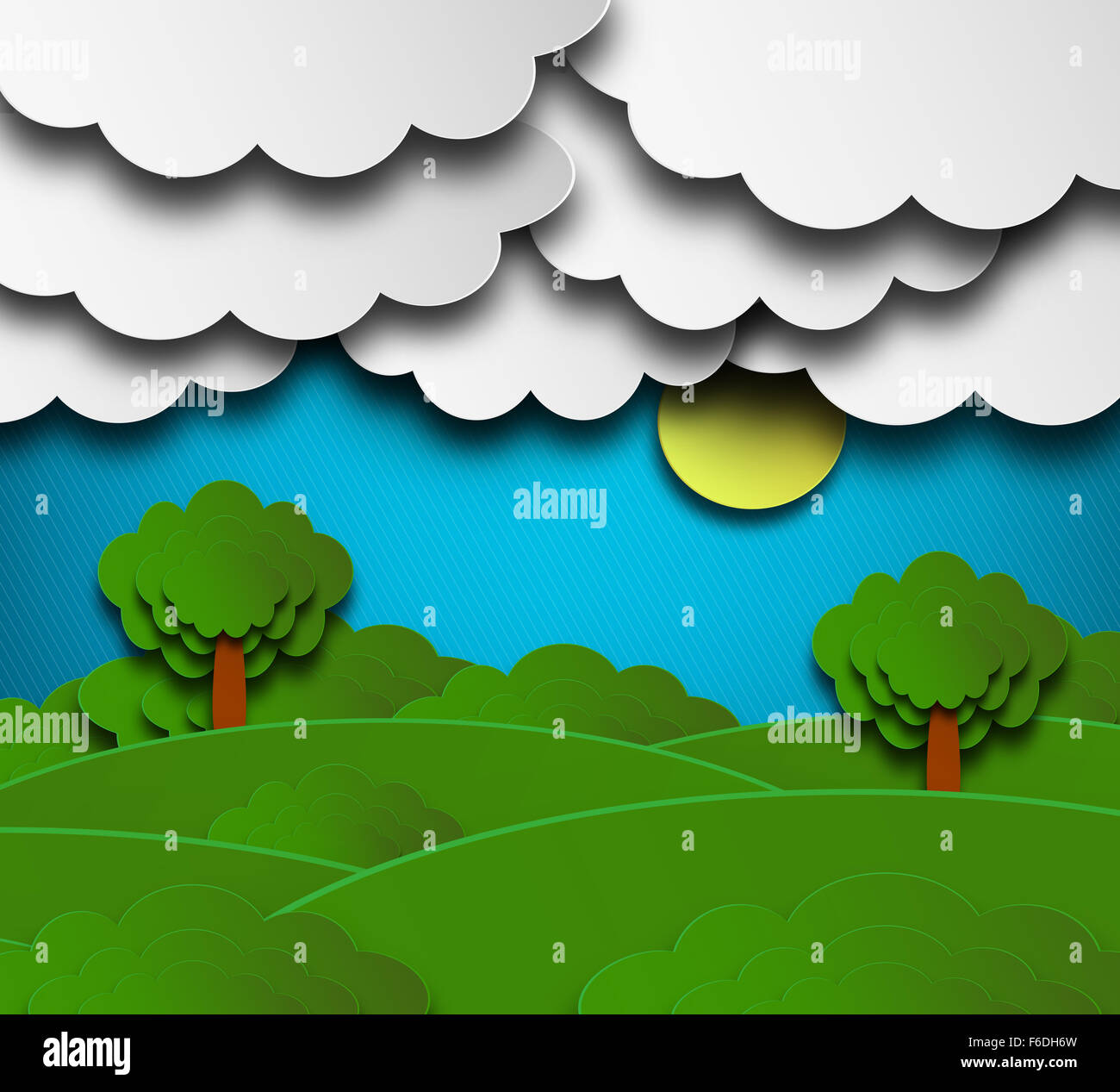 Cloudy Summer Background With Sun, Trees And Field Stock Photo - Alamy