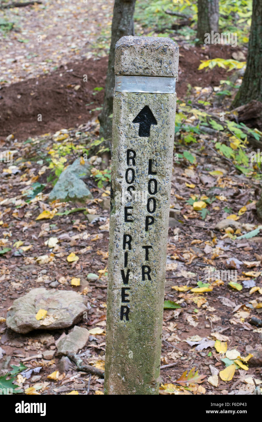 Signpost showing the walking route around the Rose River loop trail ...