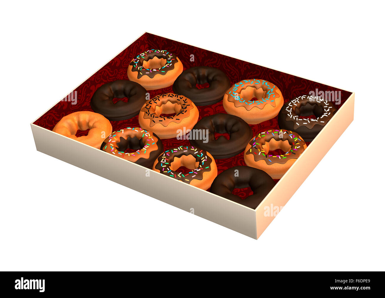 3D digital render of a box of donuts isolated on white background Stock ...