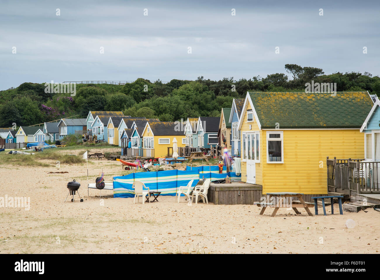 Beach huts on sand dunes and beach landscape Stock Photo - Alamy
