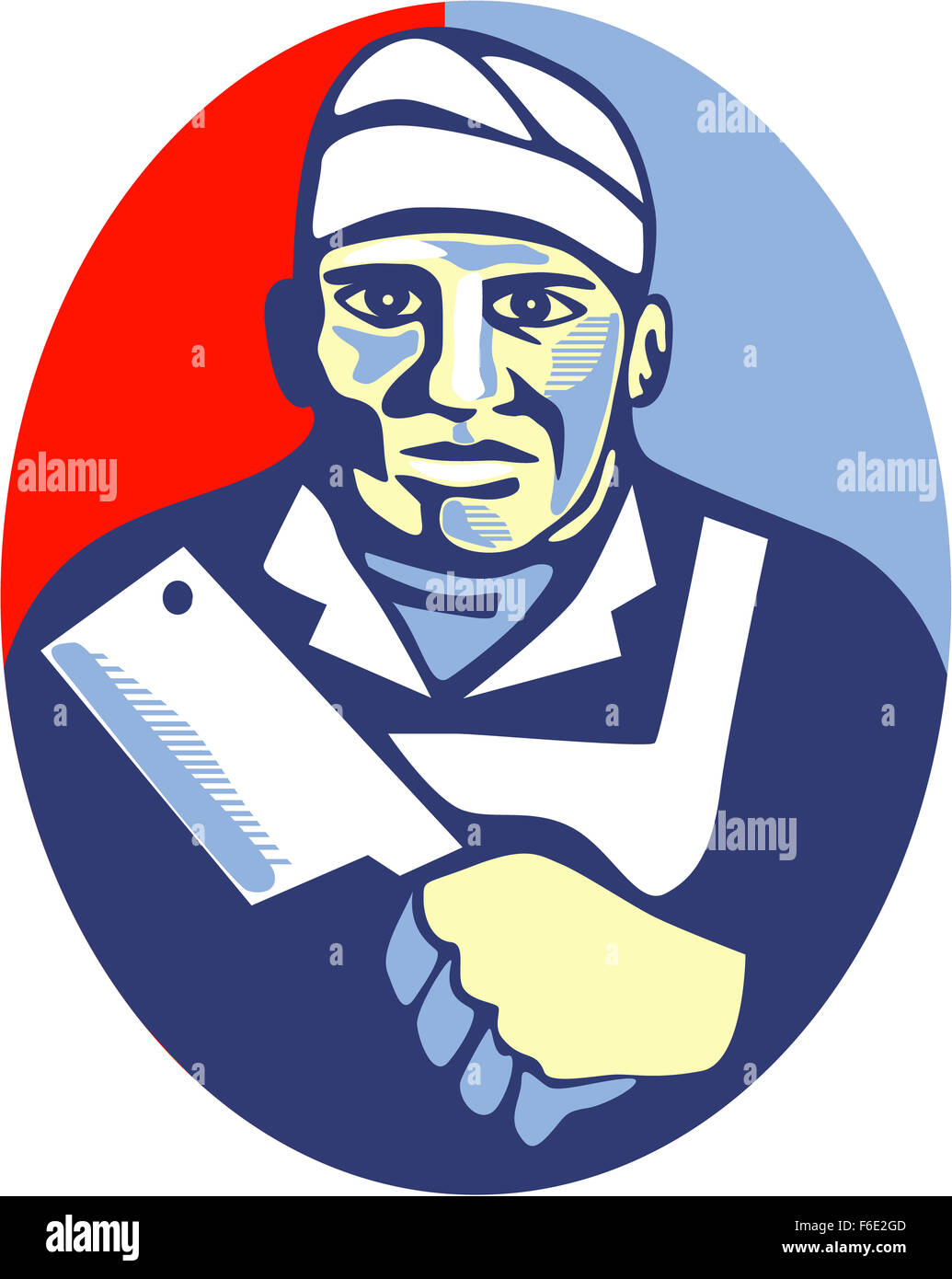 Retro style illustration of a butcher cutter worker holding meat ...