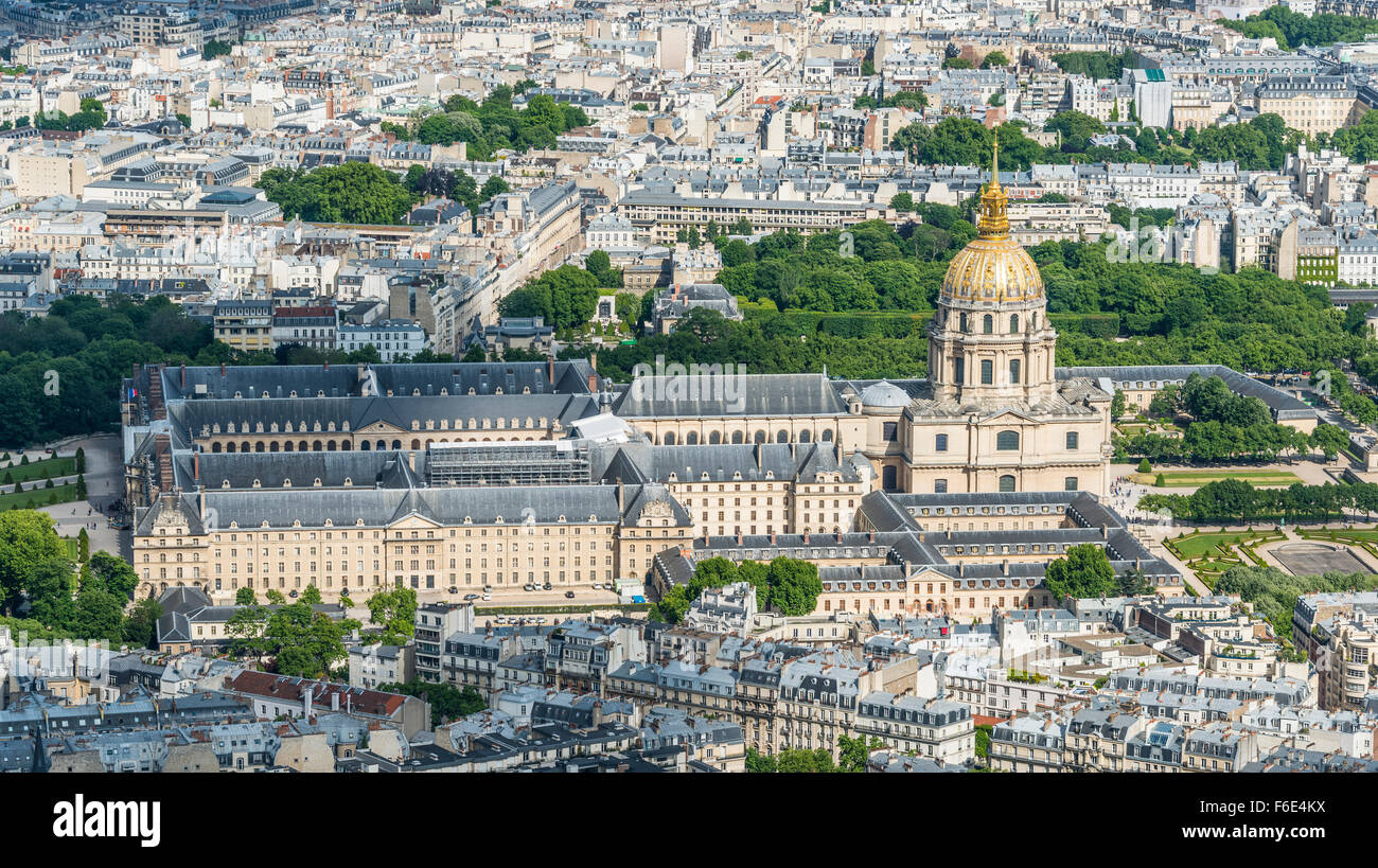 Les Invalides, view from Eiffel Tower, Paris, Ile-de-France, France ...