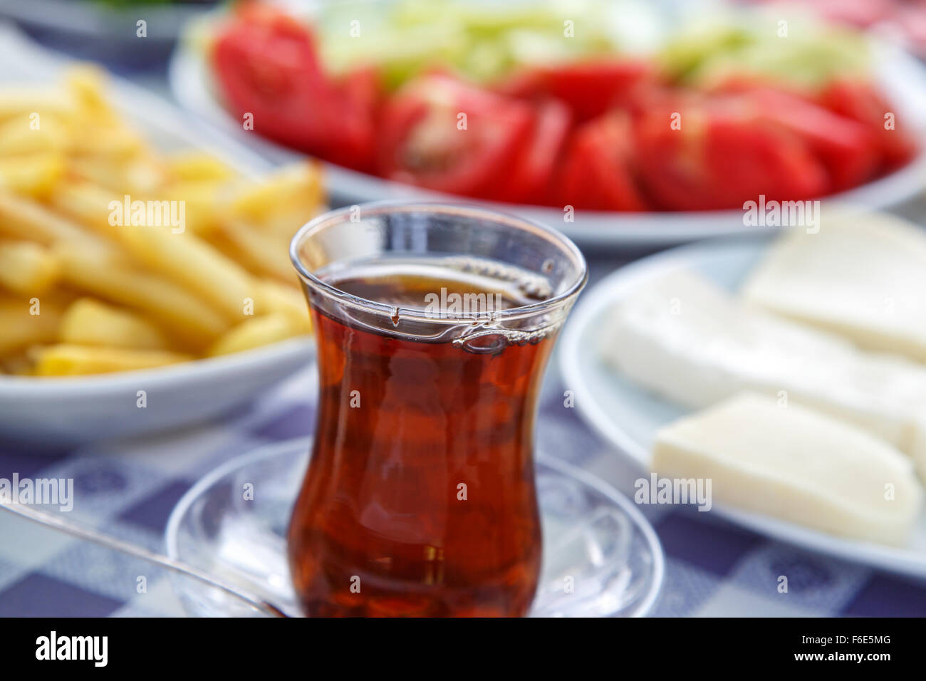 Close up detailed view of Turkish style rich and delicious breakfast ...