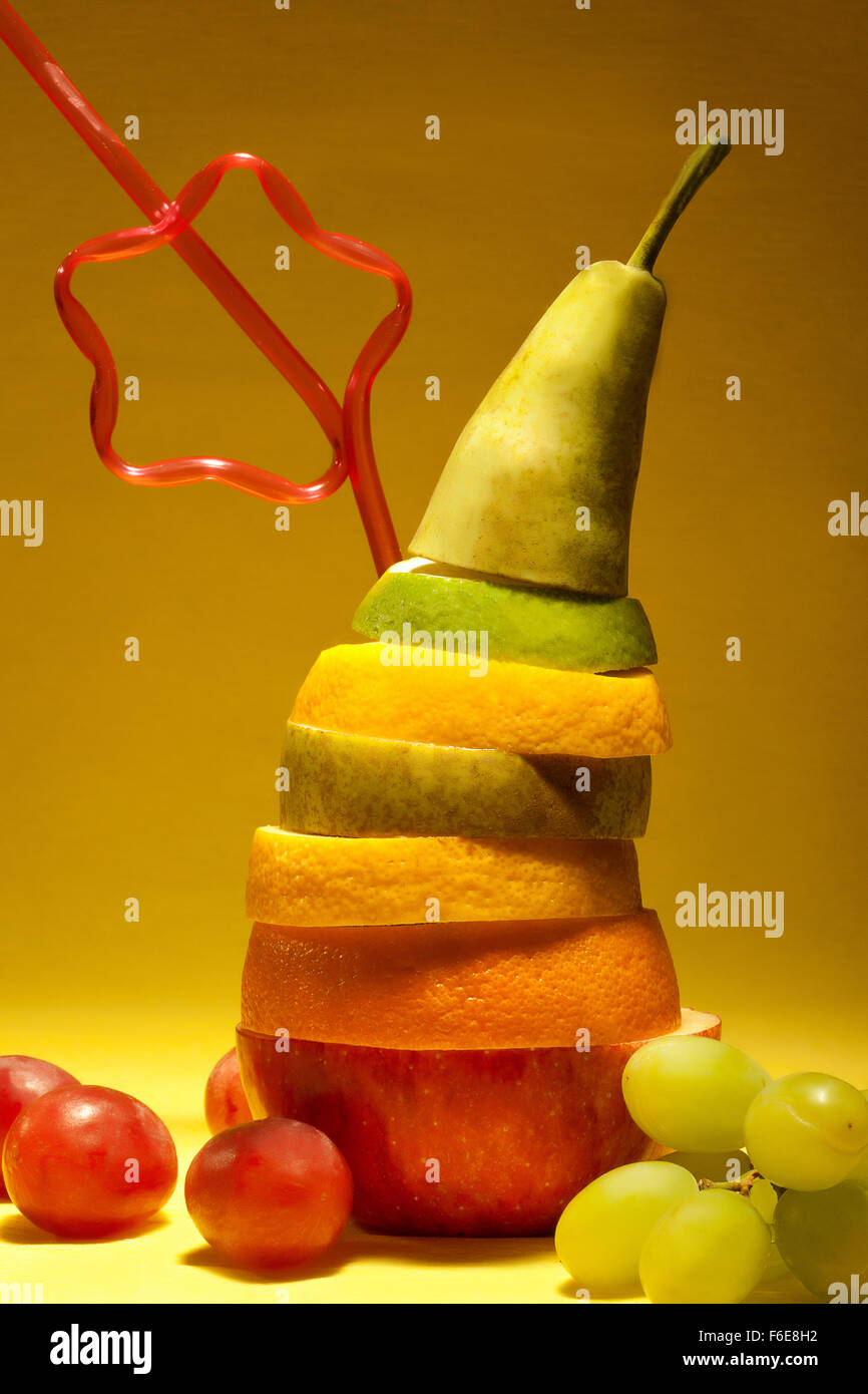 Red apple orange fresh fruit slice cut mixed healthy hi-res stock ...