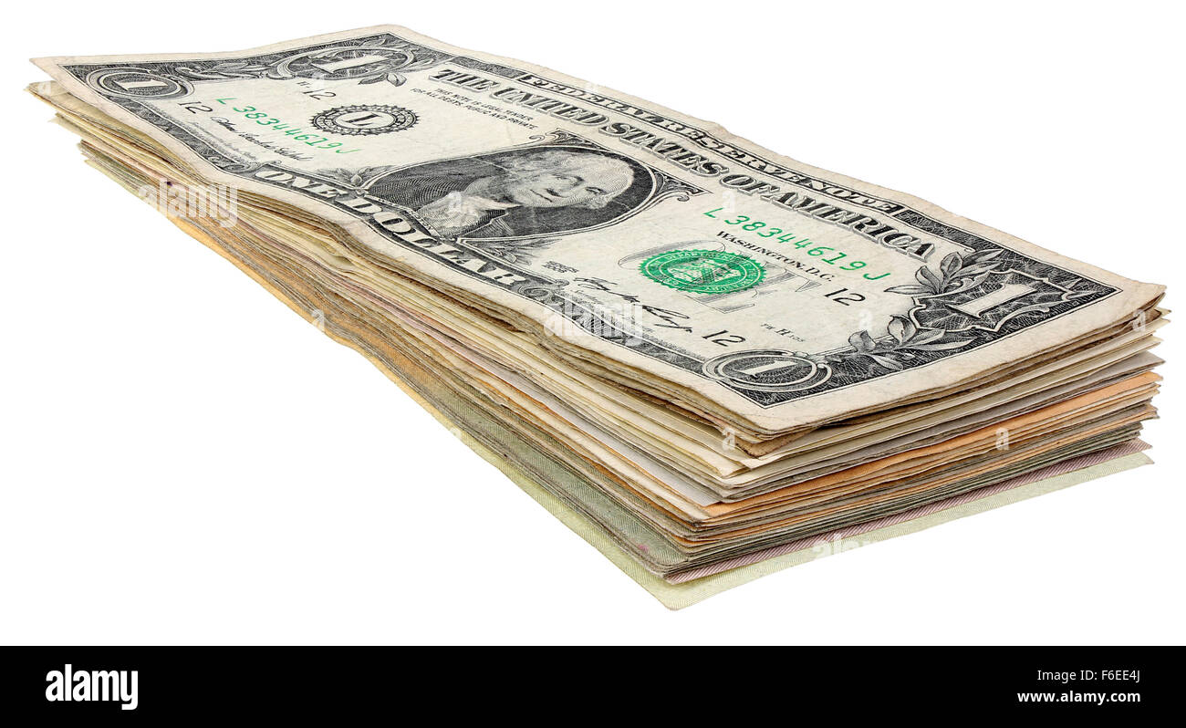 Stack of dollars banknotes isolated on white background Stock Photo - Alamy