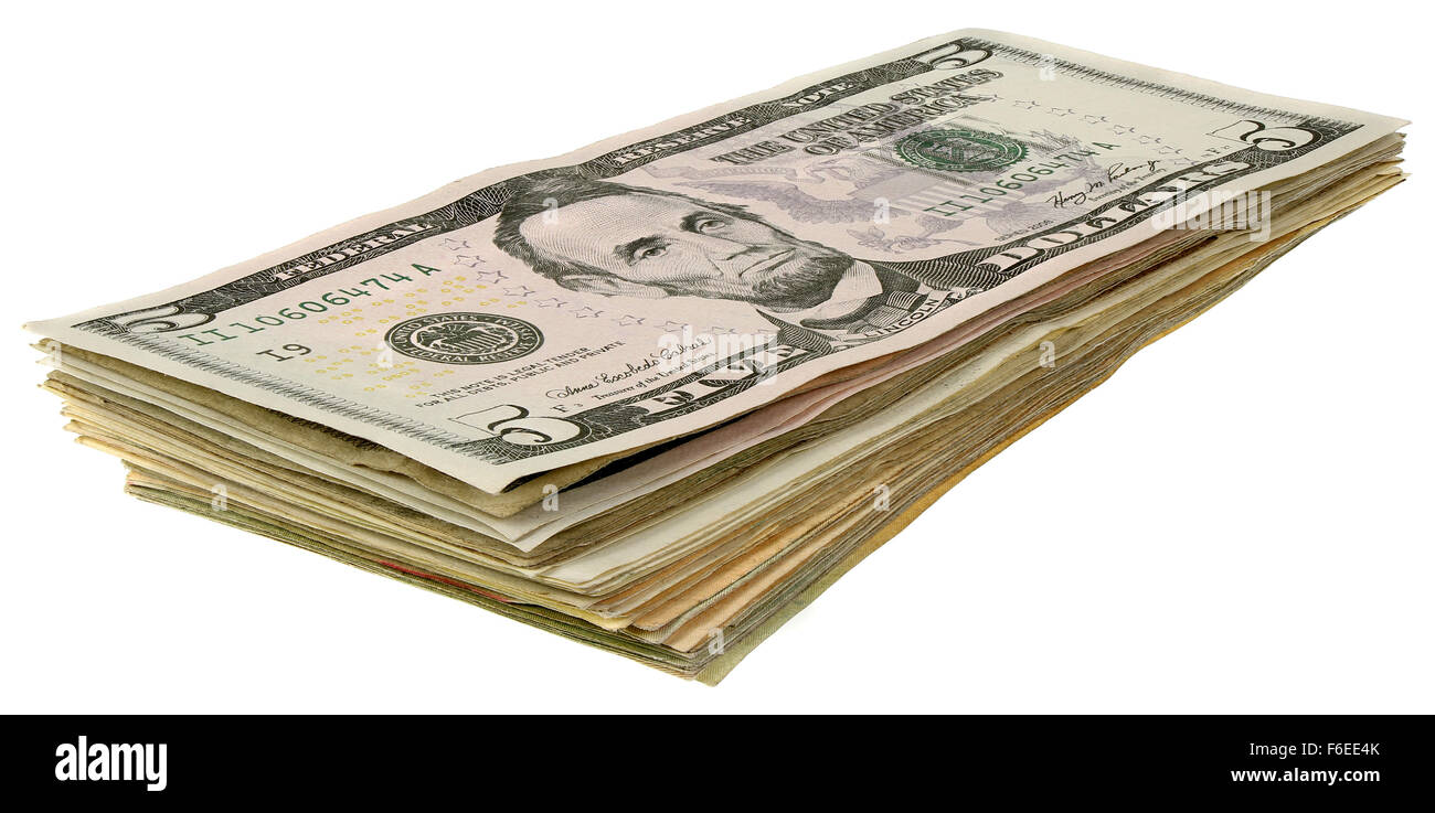 Stack of dollars banknotes isolated on white background Stock Photo - Alamy