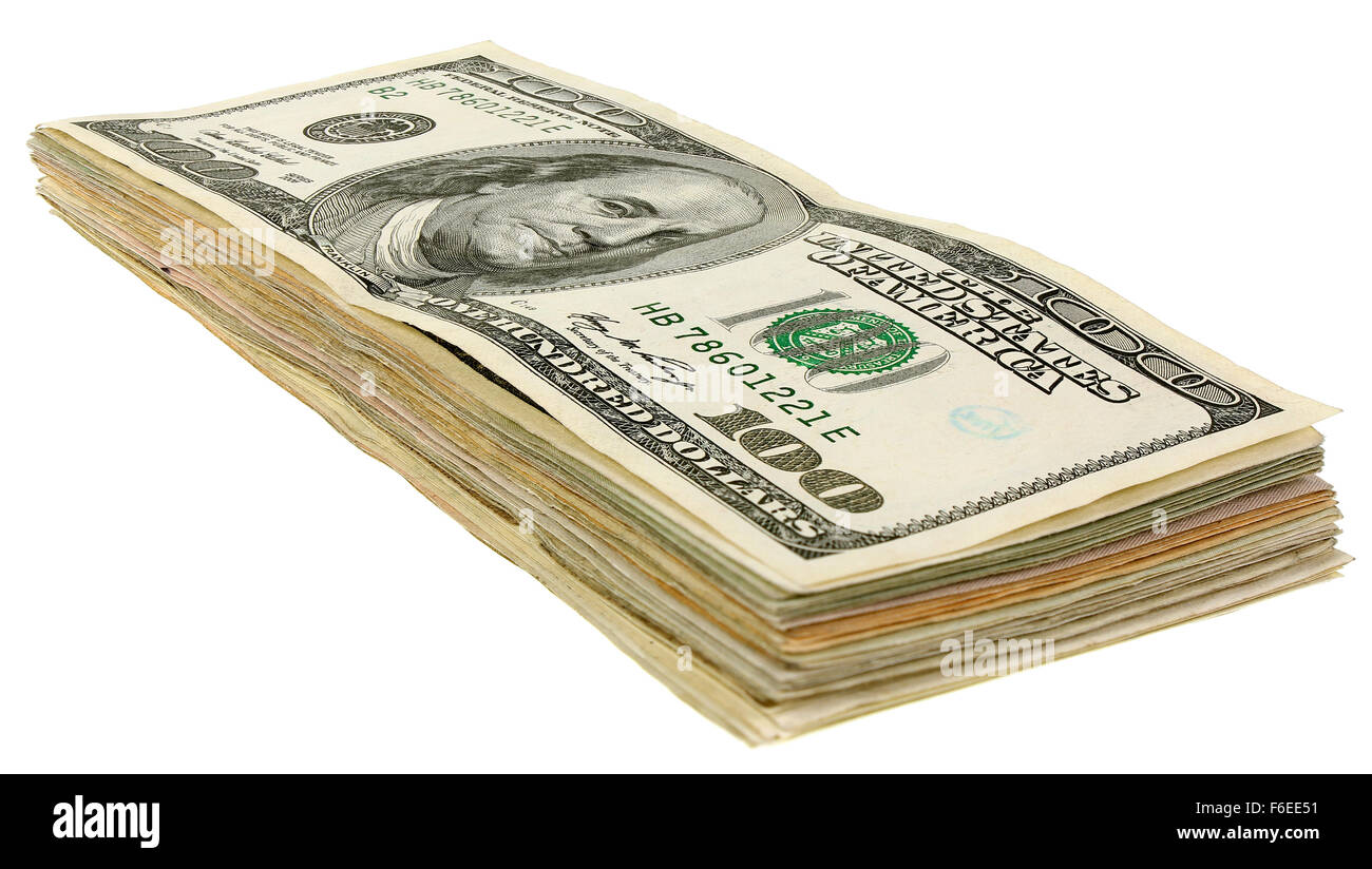 Stack of dollars banknotes isolated on white background Stock Photo - Alamy