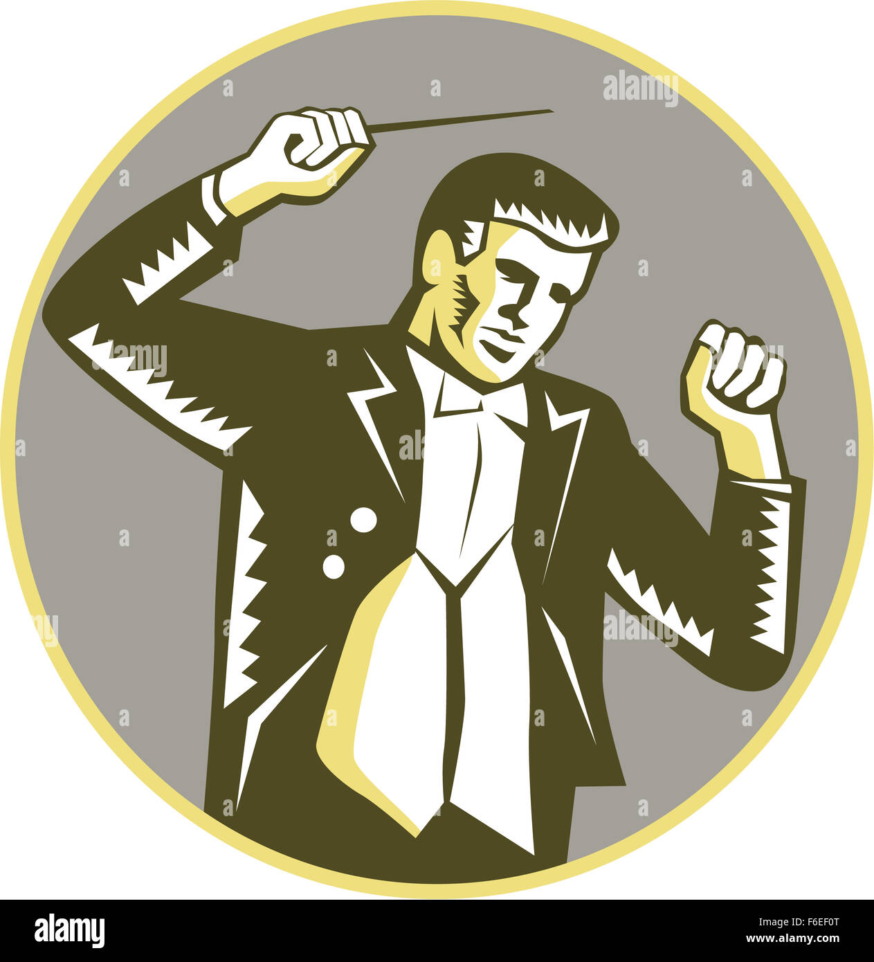 Illustration of a music conductor holding waving baton viewed from ...