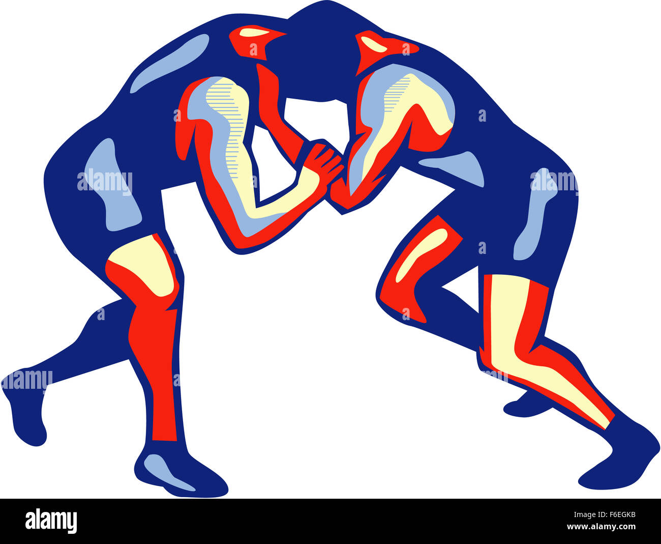 Illustration of wrestlers freestyle wrestling viewed from side on ...