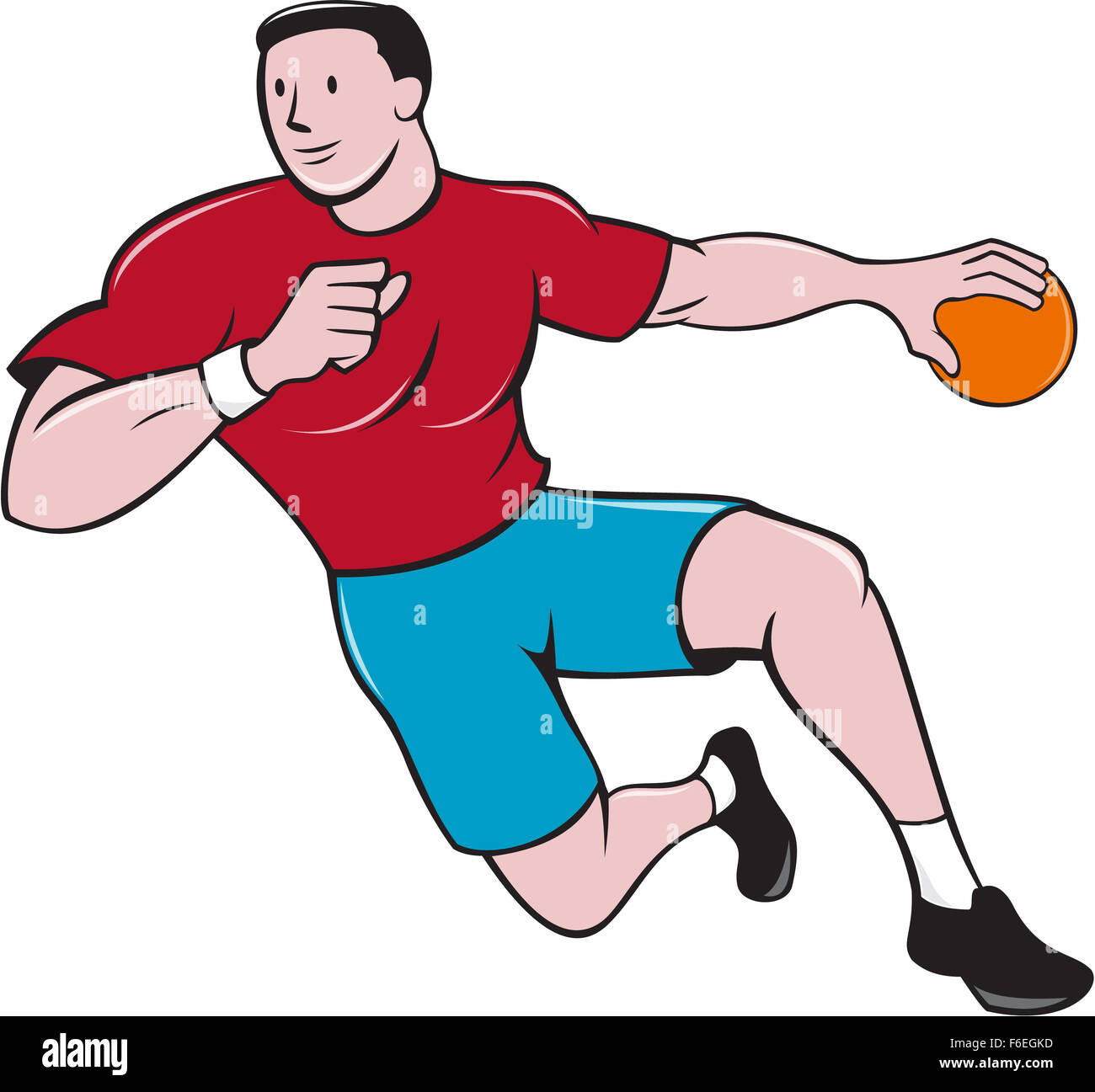 Illustration of a handball player throwing ball viewed from front set ...