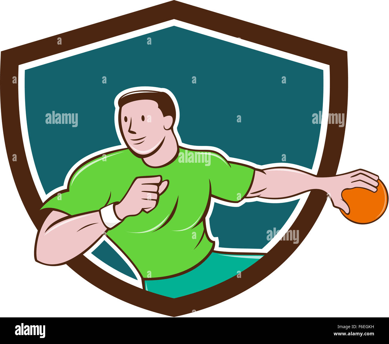 Illustration of a handball player throwing ball viewed from front set ...