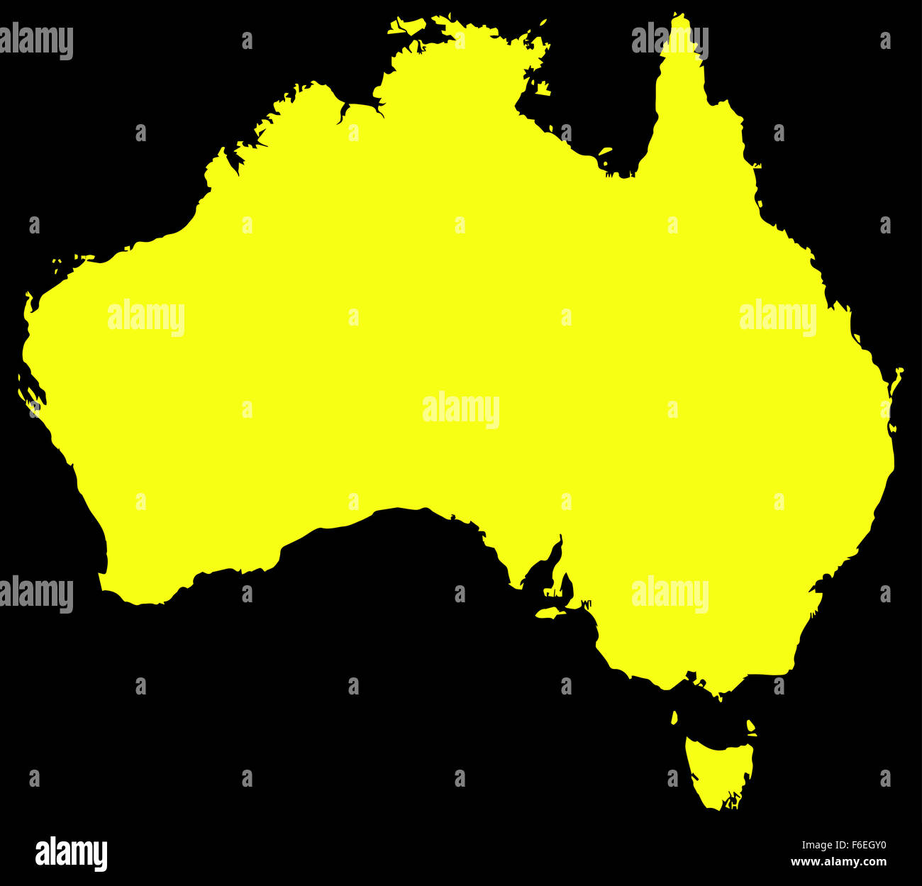 A yellow Australia map isolated on a black background Stock Photo - Alamy