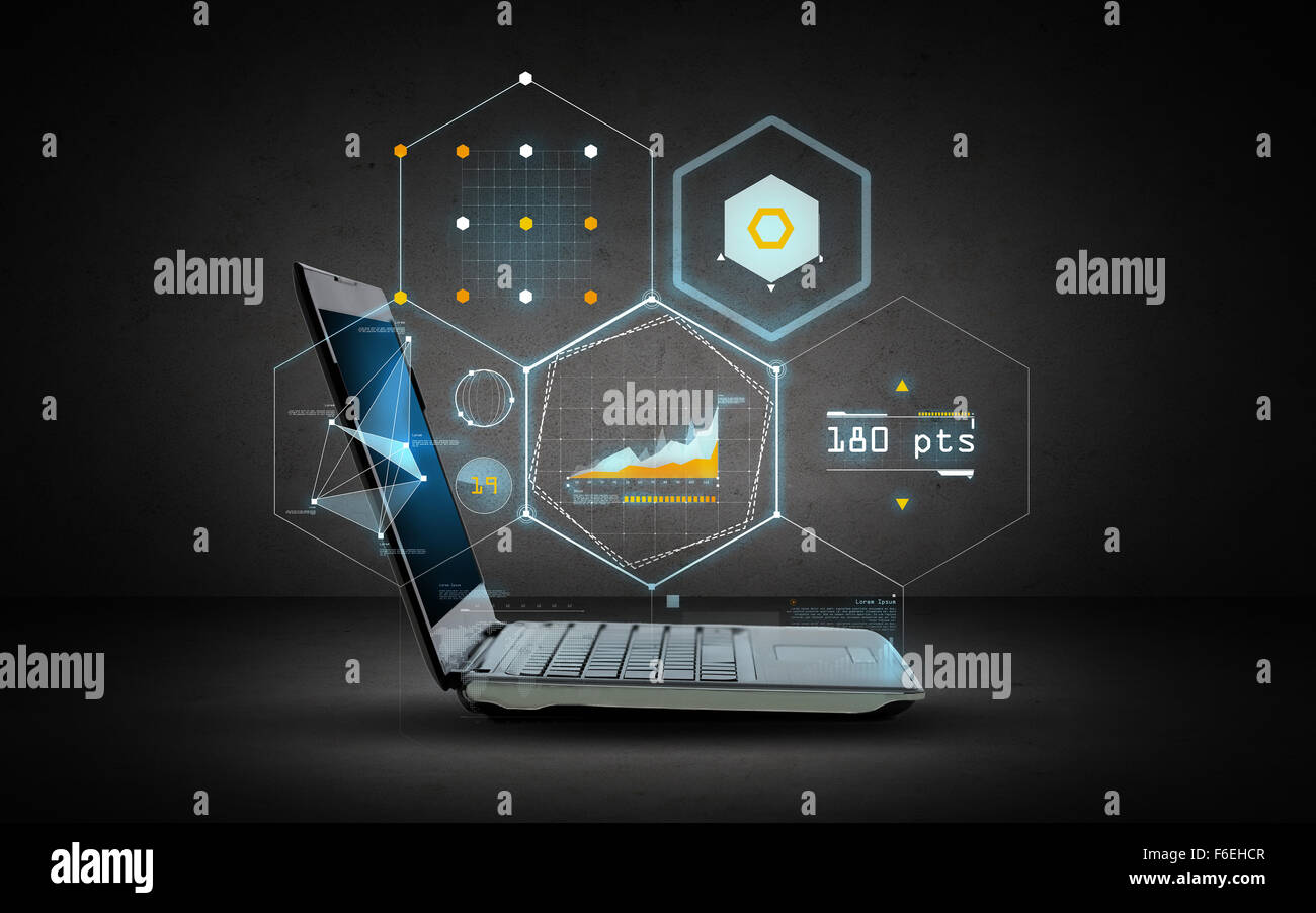 laptop computer with virtual chart projection Stock Photo - Alamy