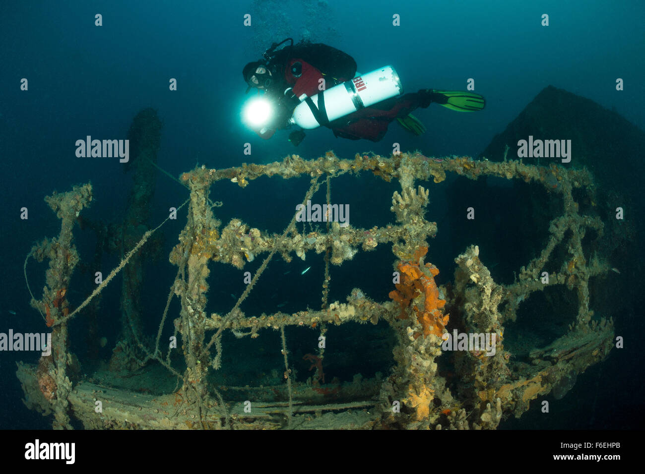 Diver on 60 meter deep SS Vis Wreck, Istrien, Croatia Stock Photo - Alamy