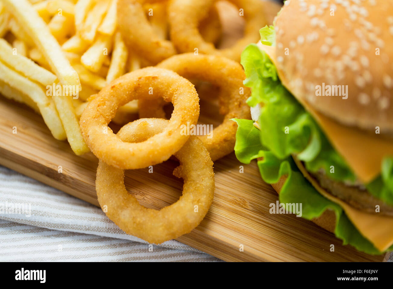 close up of fast food snacks on table Stock Photo - Alamy